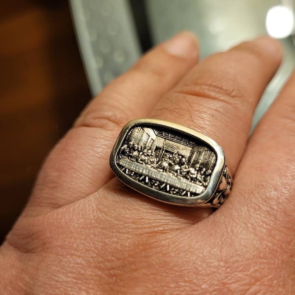 Japanese Lotus Flower Kanji Ornamental Wedding Men's Band Ring ...