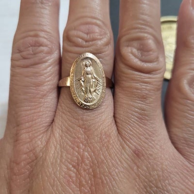 Mother Mary Miraculous Medal Ring Available in Sterling Silver or 14KT ...