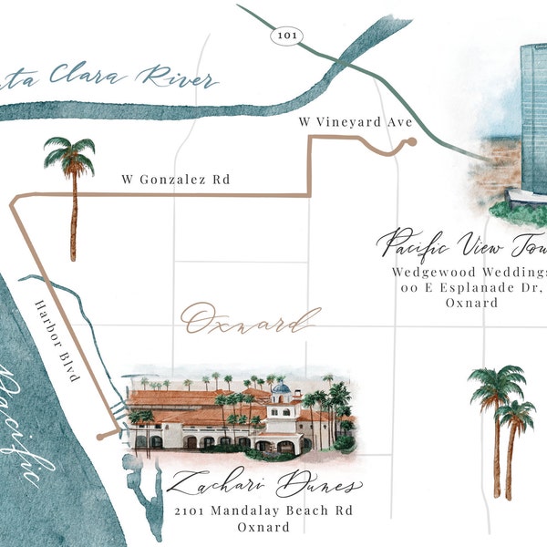 Custom Wedding Map With 2 Venues | Custom Wedding Invitation Map - Etsy