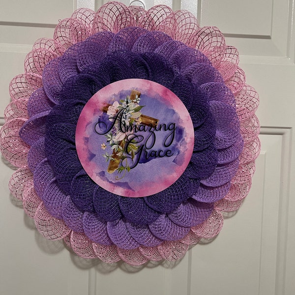 Amazing Grace Wreath Sign, Metal Wreath Sign, Christian Wreath Sign ...