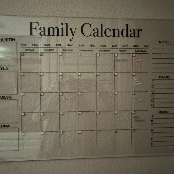 Acrylic Family Planner | Personalized Monthly Calendar | Dry Erase ...