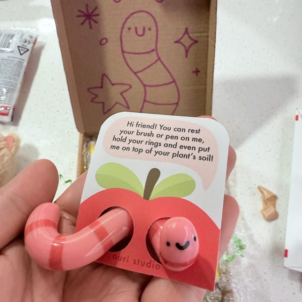 Worm Desk Buddy - Adopt A Mini Earthworm Pet, Cute Handmade Ring Holder ...