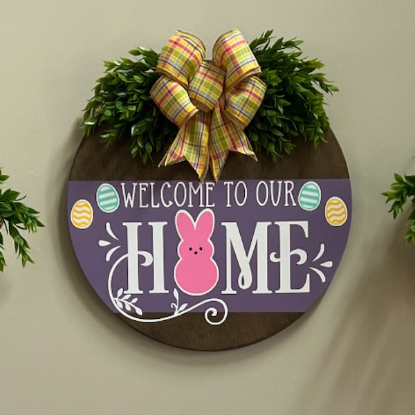 Happy Easter Front Door Decor | Easter Welcome Sign | Peeps | Easter ...