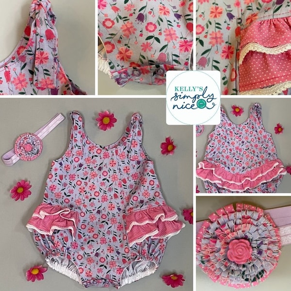Baby Girl's Ruffled Romper, Rosebud Baby Romper Pdf Sewing Pattern ...