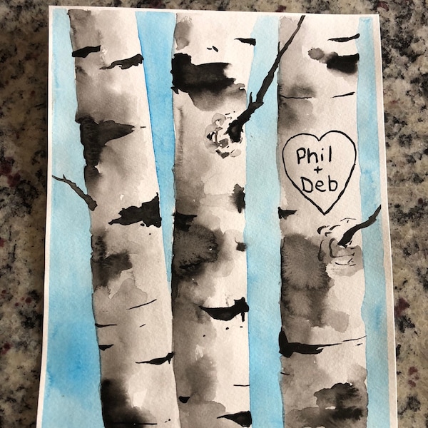 Custom Initial Birch Tree Painting, Birch Tree Art, Initials Painted ...