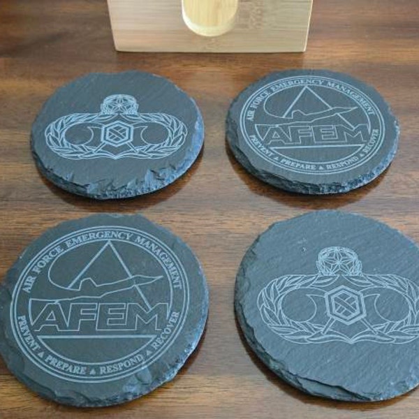 Set of 4 Custom Logo Slate Coasters With Bamboo Coaster Holder ...