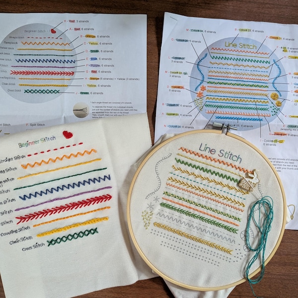 Embroidery Stitch Sampler Beginner Kit: Line Art Pattern - Etsy