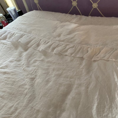 LINEN SHEETS SET With Ruffles. 4 Pieces-flat Ruffled Top Sheet, Fitted ...