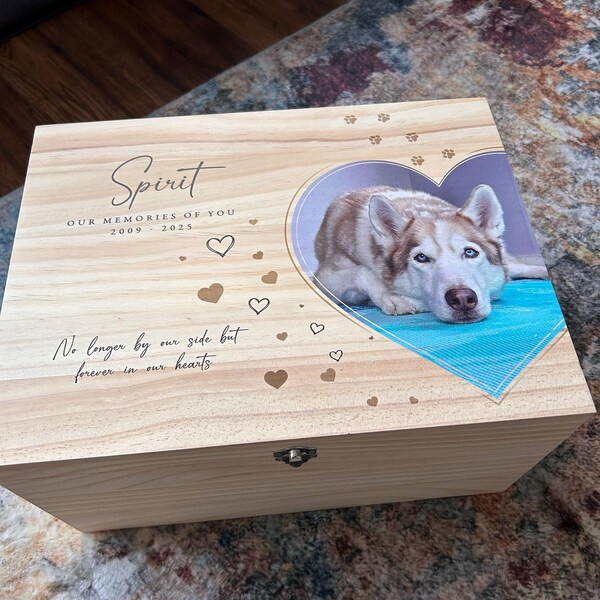 Personalised Wooden Pet Memorial Photo Keepsake Box 5 Sizes | Pet ...