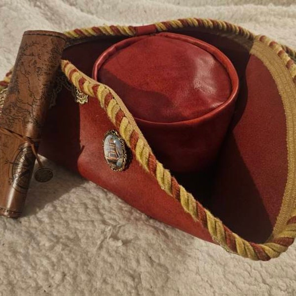 Brown Leather Tooled Tri Corner Pirate Hat - Etsy