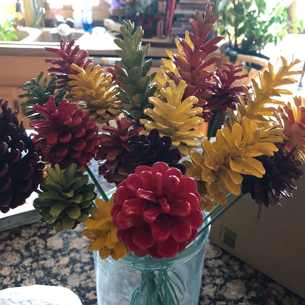 Fall Pine Cone Flowers, ONE DOZEN, ORIGINAL, on 12-inch Stems ...
