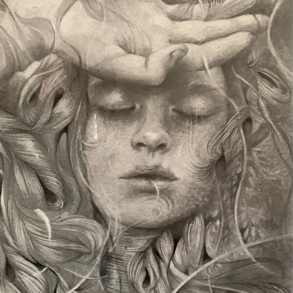 Pencil Graphite Drawing on Paper .modern Art.portrait Drawing ...