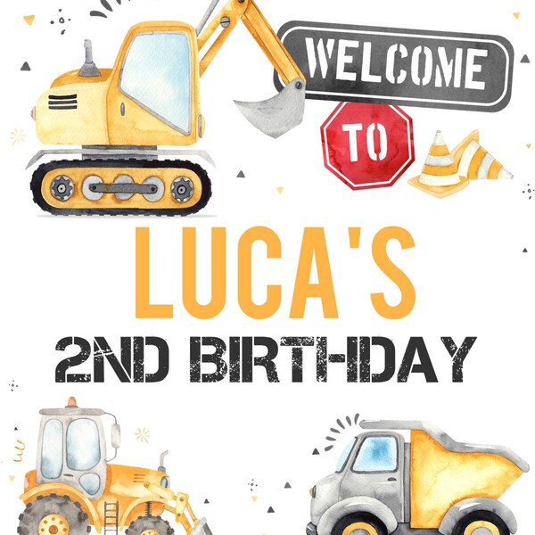 EDITABLE Construction Birthday Party Signs, Dump Truck Welcome Sign ...