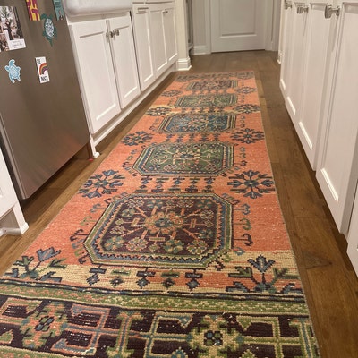 3x6 Beige Blue Orange Turkish Runner Rug, 3x6 Floral Vintage Oushak ...