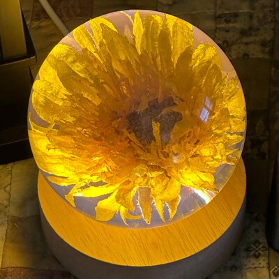 Purple Carnation Resin Sphere With Light Base Handmade Resin Craft With ...