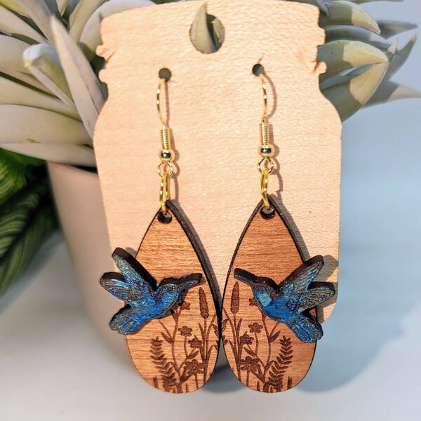 Hummingbird Flower Earrings Svg, Laser Cut File, Earring Design Files ...