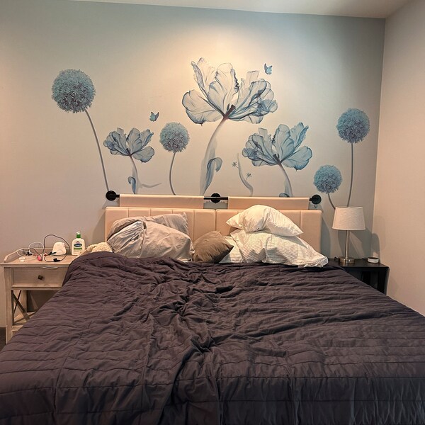 Blue Flower Wall Decals, Flower Wall Stickers for Bedroom Living Room ...