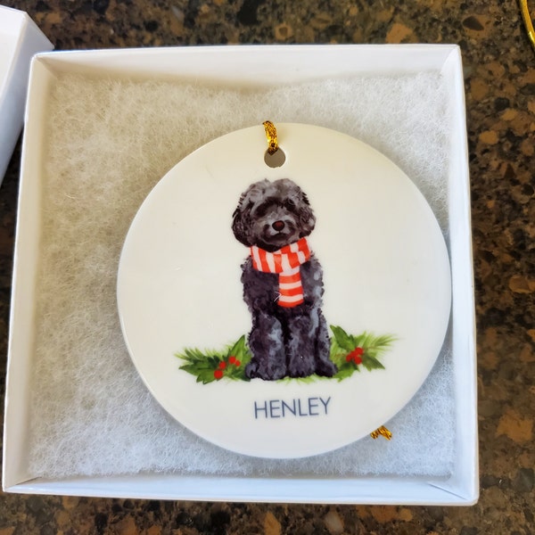Personalized Dog Christmas Ornament Black Cockapoo, Labradoodle, Dog ...