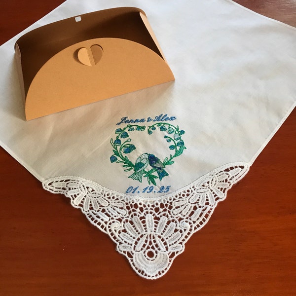 Personalised Wedding Handkerchief, Scalloped Edge Embroidered ...