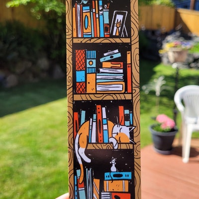 Bookshelf and Calico Cat Sticker, Gift, Cute Laptop Water Bottle ...