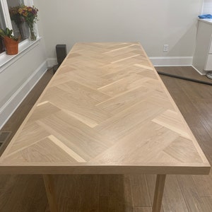 Oval White Oak Herringbone Dining Table, Cross X-shaped Wood Base ...