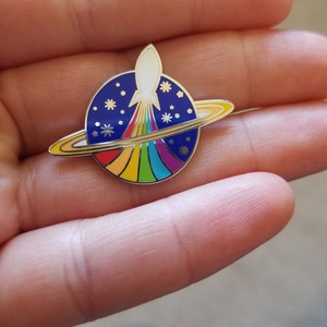 Rocket Planet Rainbow Rocket Enamel Pin - Etsy
