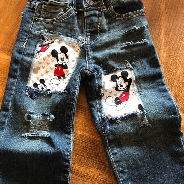 Boys Mickey Mouse Patchwork Jeans, Ripped Skinny Fit - Etsy