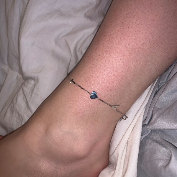 Custom Letter Anklet, Initial Anklet, Two Initials With Heart Anklet ...