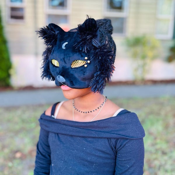 Black Cat Mask Therian Gear for Girls Tweens Teens Celestial Moon Stars ...