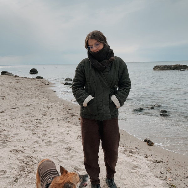 Quilted Linen Jacket, Linen Padded Coat With Pockets, Warm Kimono Robe ...