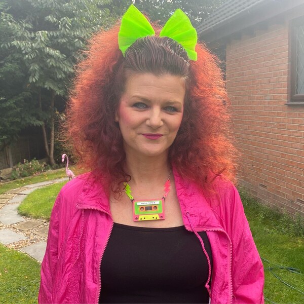 Neon 80s Hair Bow Madonna Headband 80s Hen Party Neon Accessories Etsy Uk