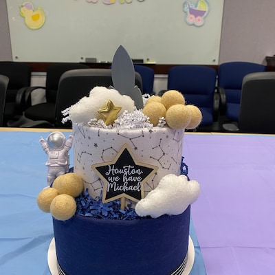 Astronaut Rocket Ship, Stars and Clouds in Outer Space Diaper Cake ...