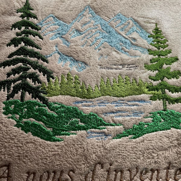 Forest Pine Trees and Mountains Lake Embroidery Design. Machine ...