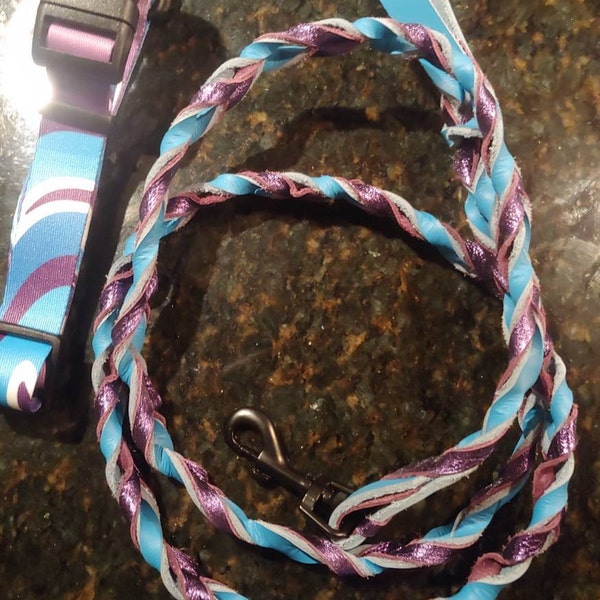 Braided Leash, Black and Metallic Leather, Braided Leather Leash ...