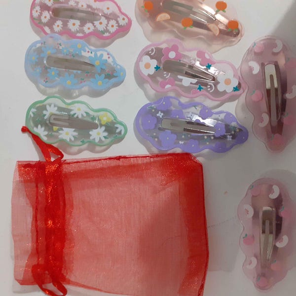 Stars and Fruit RANDOM 6 Set Glitter and Pastel Cute 6 Pcs Hair 80s ...