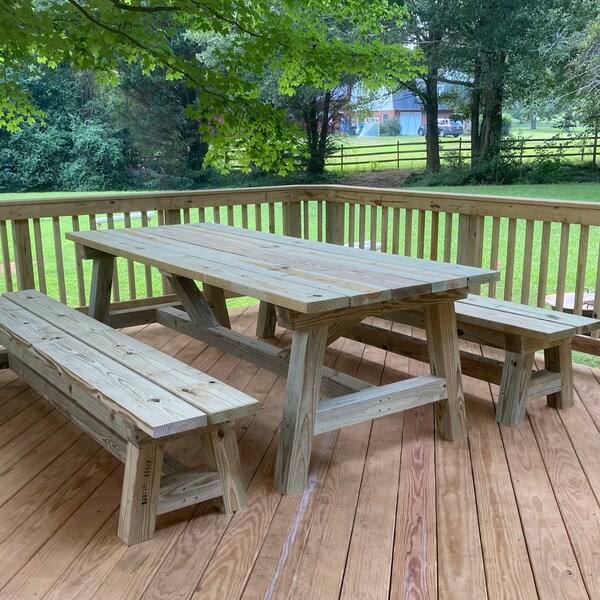 Farm Picnic Table Plans 96x39 In: DIY Outdoor Table Set (PDF) - Etsy