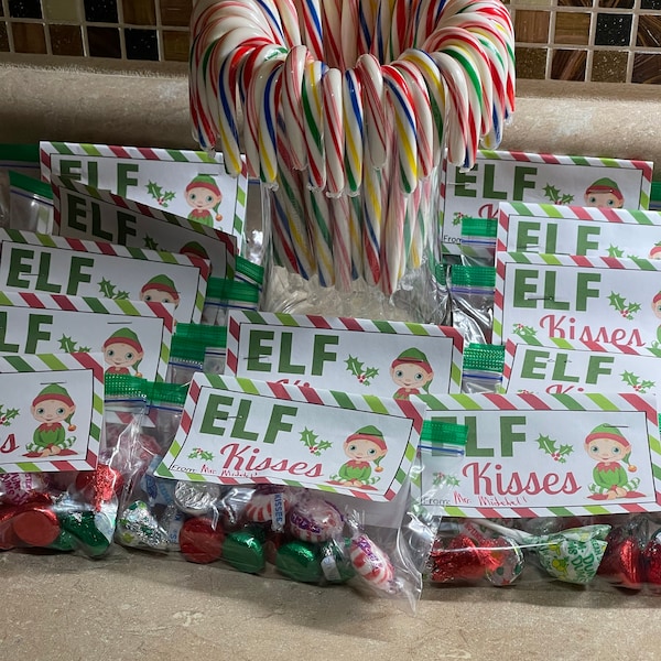 ELF Kisses Treat Bag Christmas Toppers, Printable Christmas Toppers ...