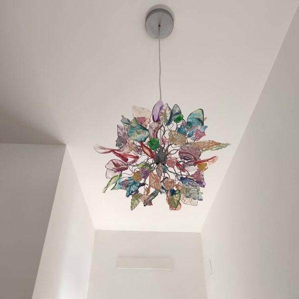 Pendant Lighting, Pastel Color Ceiling Chandelier With Flowers and ...