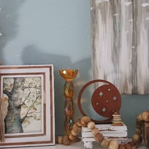 Wooden Crescent Moon and Stars Décor 3 Sizes Available Stand Included ...
