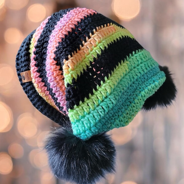 Foldable Brim Striped Droopy Eared Slouch Beanie CROCHET PATTERN ...