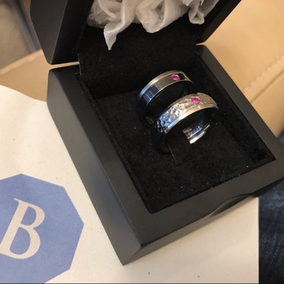 Red Ruby Band, Womens Wedding Bands, Delicate Titanium Band, Red Ruby ...