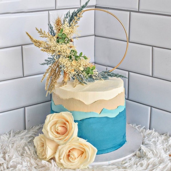 Hoop Dried Flowers Cake Topper - Sage| Beige Dried Flowers Cake Topper ...