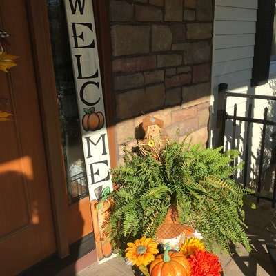 WELCOME SIGN, Fall Rustic Welcome Sign, Vertical Front Door Welcome ...