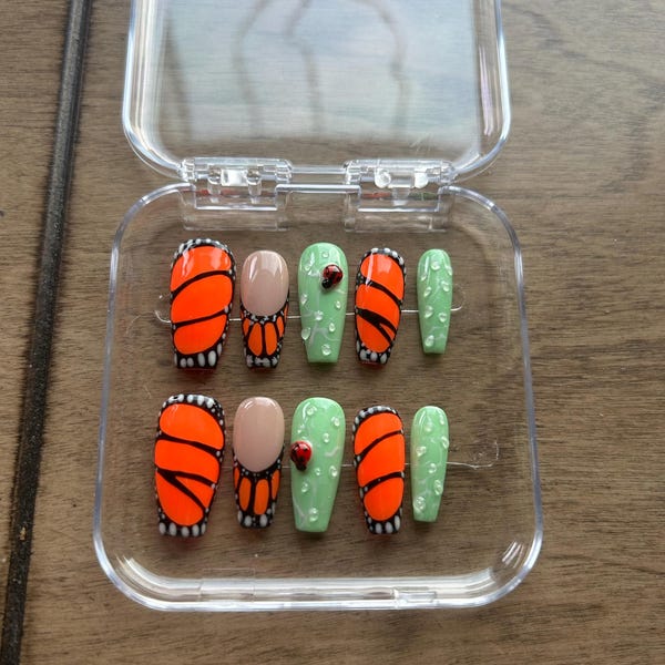 Flower Nails,custom Hand Painted Acrylic Nails, 3D Press on Nail ...