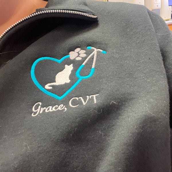 Full Zip Vet Tech Jacket With Sleeve, Vet Assistant Hoodie With Pockets ...