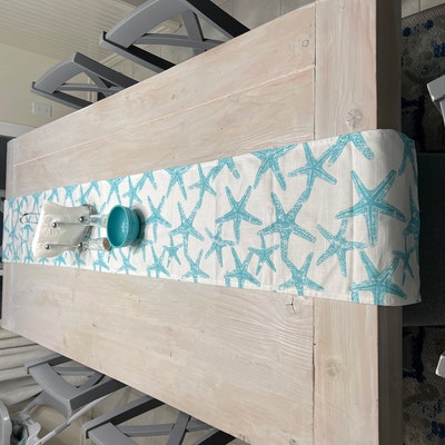 Coastal Home Decor Nautical Table Runner Aqua Blue Table Linens Beach ...