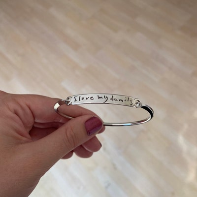 Actual Handwriting Bangle, Custom Handwritten Bar Bracelet, Personal ...