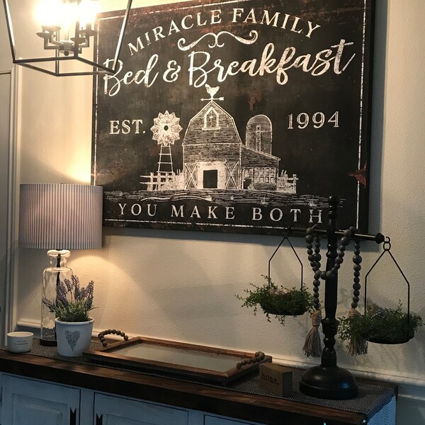 Bed and Breakfast Sign Rustic Farmhouse Wall Decor Name Established ...