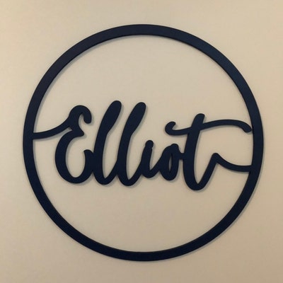Cursive Name Sign, Round Name Sign, Cursive Wood Sign, Cursive Word ...