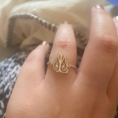 Personalized Monogram Ring Double Initials Ring Custom Monogram Ring Initials Ring Two Monogram ...